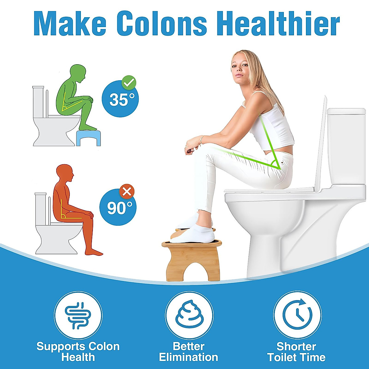 JLKCTHH Bamboo Toilet Stool for Bathroom, 7 Inches Foldable Toilet Stool Squat, Bathroom Poop Stool for Adult with Non-Slip Pads