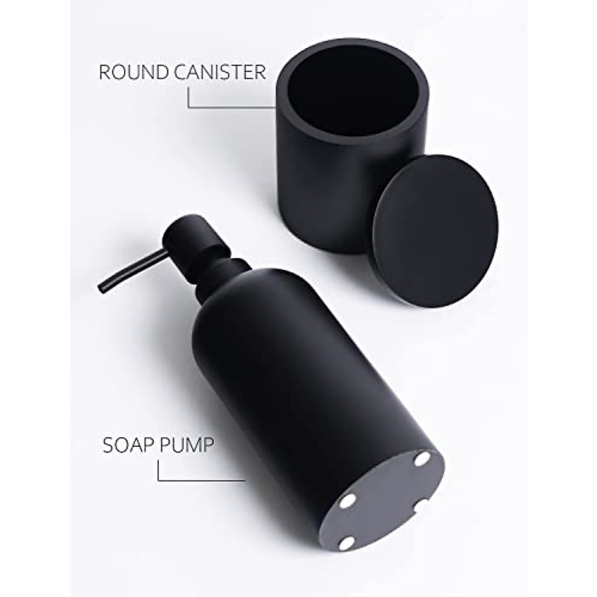 Jo Lavie Matte Black Bathroom Accessory Set 4 Pcs & Rectangle Vanity Tray, BathroomOrganizer Soap Dispenser Apothecary Jar Toothbrush Holder Toothbrush Cup Bathtub Tray Bathroom Organizer