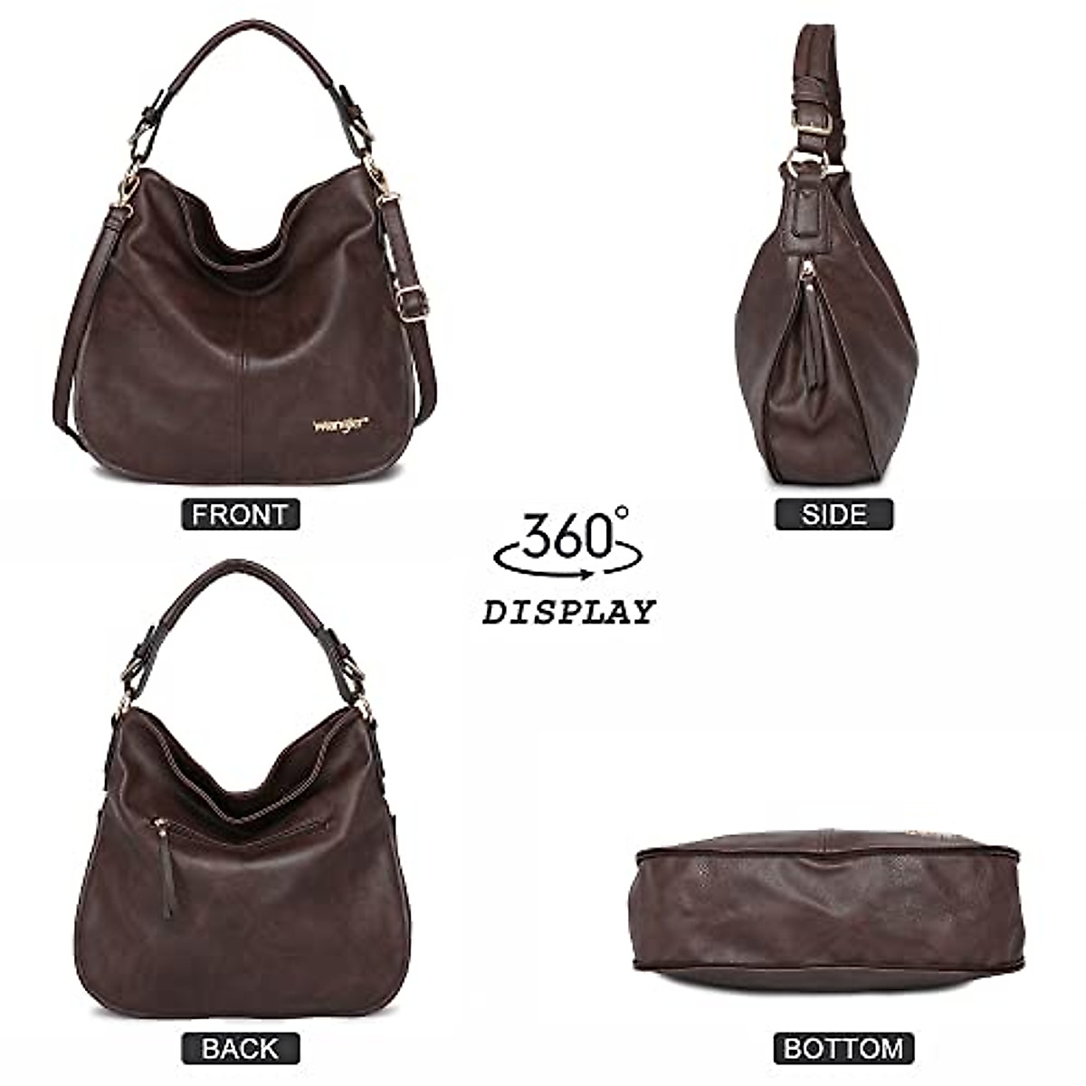 Montana West Wrangler Purses and Handbags for Women Hobo Bags Vegan Leather Crossbody Shoulder Bags Women Tote Bags WG16-1022CF Coffee