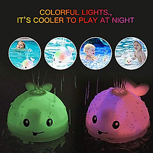 Baby Bath Toys, Light Up Baby Pool Toy with LED Light Whale Spray Water Toy for Toddlers Kids, Induction Sprinkler Bathtub Toys Bathroom Shower Swimming Pool Outdoor Water Toy(Gray)