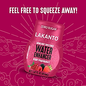 Lakanto Sugar Free Water Enhancer - Sweetened with Monk Fruit Sweetener and Erythritol, On the Go Liquid H2O Hydration, Zero Sugar, Naturally Flavored - Berry Pomegranate (1.67 fl oz - Pack of 6)