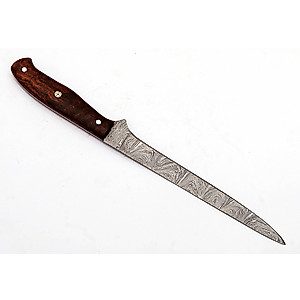 HM TRADING Custom Handmade Damascus Steel Fillet Knife with Beautiful Rose wood Handles (Brown)
