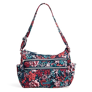 Vera Bradley Women's Performance Twill Triple Zip Shoulder Satchel Purse, Cabbage Rose Cabernet, One Size