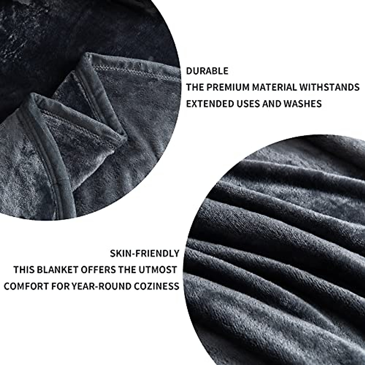 HULAWAO Fleece Bed Blankets, Soft Lightweight Luxury Throw Blanket, Plush Fuzzy Super Cozy and Comfy for Couch Sofa or Bed, All Seasons(Dark Grey, Queen)