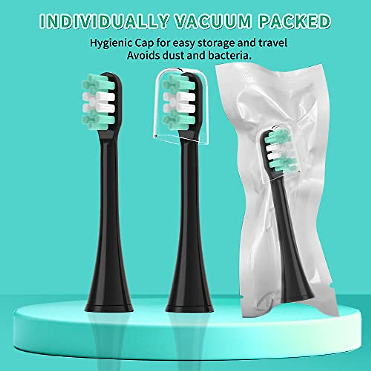 YMPBO Toothbrush Heads Compatible with AquaSonic Black Series,[10Pcs Electric Brush Heads Refill+Free Universal Stand Holder]for Vibe Series/Black Series pro/Duo Series Pro Soft Dupont Bristles,Black