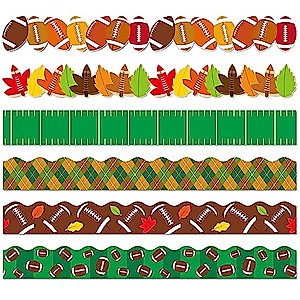 96Pcs Fall Football Bulletin Board Borders Maple Leaves Orange Brown Green Border Trim Fall Harvest Sport Themed Decoration Borders for Thanksgiving Day Classroom Chalkboard White Board Supplies