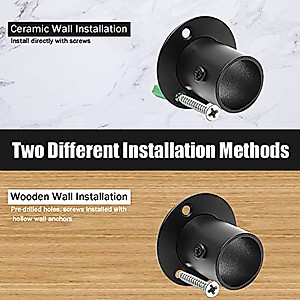 Qjaiune 4PCS Closet Pole Socket Set Wardrobe Rod Bracket, 3/4 Inch Curtain Rod Support Bracket Black Closet Rod Holder, Stainless Steel Closet Flange Heavy Duty Closet Rod End Supports (O Shaped)