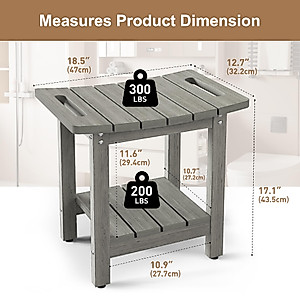 oridom HIPS Shower Benches for Inside Shower, Shower Stool with Space-Efficient Storage Shelf, Waterproof Shower Chair Seat for Spa Bathroom(Light Gray)