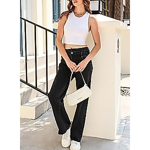 Astylish Black Jeans for Women Mid Waisted Baggy Boyfriend Mom Wide Leg Denim Pants Black Size 16