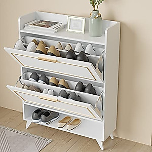 Cozy Castle Shoe Cabinet for Entryway, Freestanding Shoe Storage Cabinet with 2 Flip Drawers and Shelf, Narrow Shoe Cabinet, White (32" W x 10" D x 41.7" H)