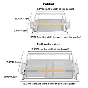 WEJIPP Pull Out Cabinet Organizer Expendable Slide Out Pantry Organizer Shelves Heavy Duty Stainless Steel Storage Shelf for Kitchen Bathroom Cabinet Pantry Closet Under Sink Organization,2Packs