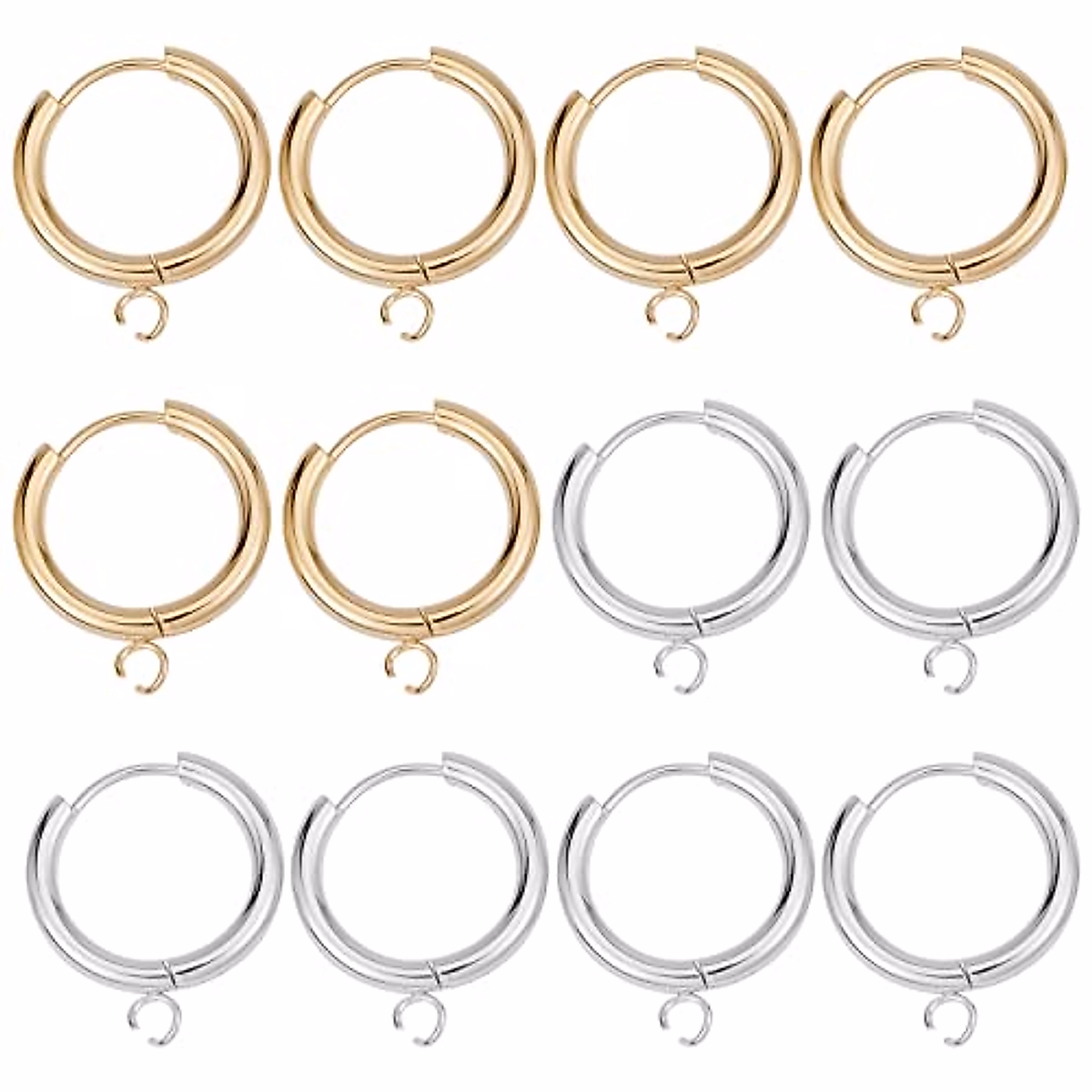 SUNNYCLUE 1 Box 12Pcs Huggie Hoop Leverbacks 18mm Leverback Earring Findings Real 24K Gold Plated Stainless Steel Lever Back Earring Hooks Round Hinged Hoops Earrings Hook for Jewelry Making Craft