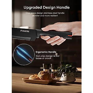 FOHERE Knife Set with Block 13 Pieces Stainless Steel Knife Sets for Kitchen with Built-in Sharpener Sharp Kitchen Knife Block Set with Granite Pattern, Anti-slip Handle Rust Resistant, Black