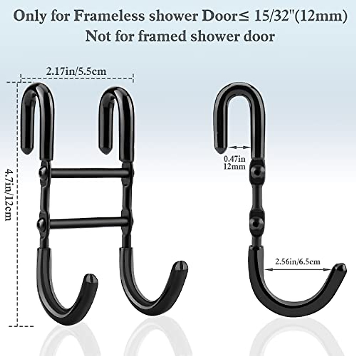 KHWYZH Shower Door Hooks, Towel Hooks for Bathrooms Frameless Glass (3-Pack), Shower Hooks for Loofah, Shower Squeegee Hooks, Black