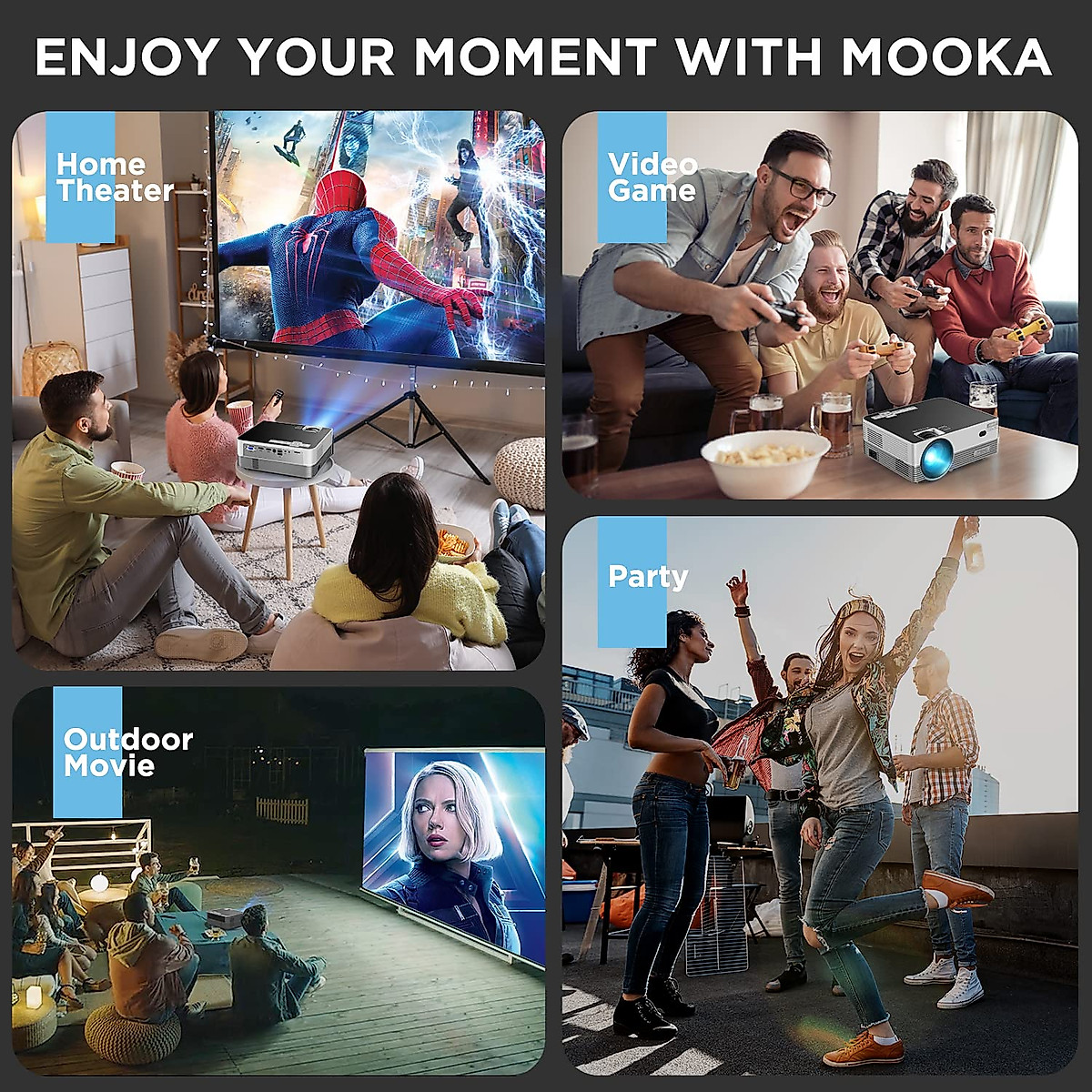 Native 1080P WiFi Bluetooth Projector, 8500L HD Video Mini Projector with Carrying Bag,Support 4K & 300" Screen, Portable Outdoor Movie Projector for TV Stick, HDMI, AUX, PS4, Laptop, Phone