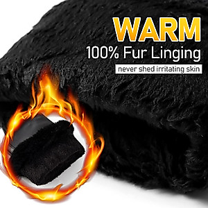 GSG Women Leather Gloves Rabbit Fur Cuff Touchscreen Winter Warm Driving GlovesBlack L