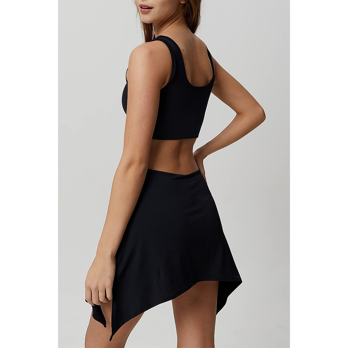 QINSEN Women's Two Pieces Active Dress Sports Bra Tank Top Built in Shorts Mini Skirt Tennis Dresses Black XL