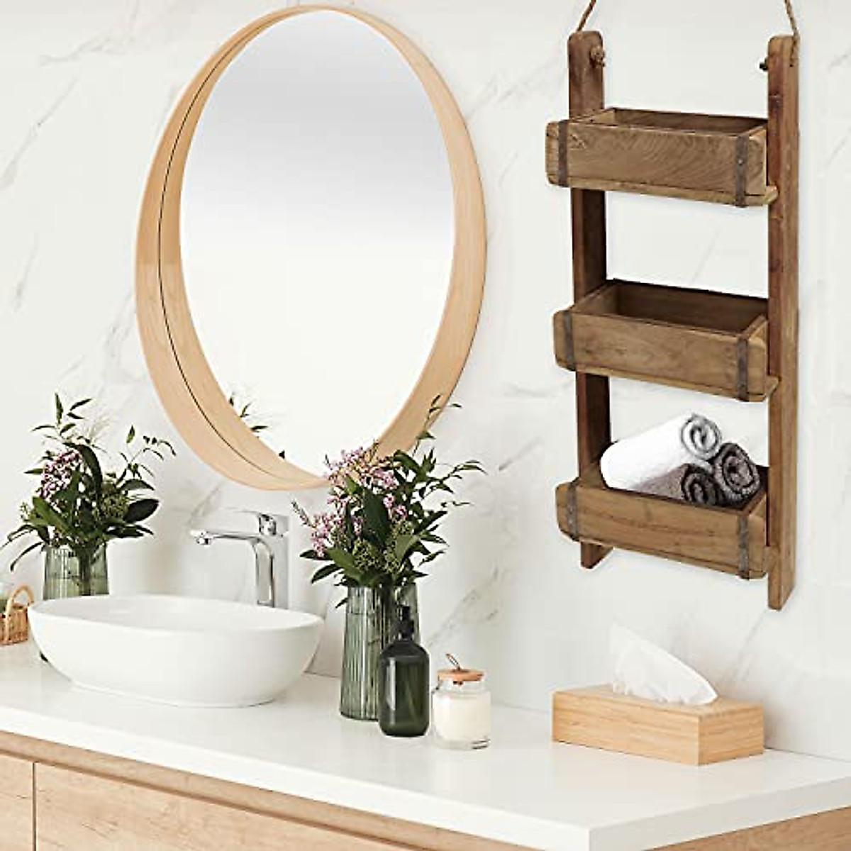 WHW Whole House Worlds Rustic Wall Hanging Shelves, 3 Brick Box Wall Rack, Recycled Wood, 5.5 Wide x 11.75 Long x 30 Inches Tall, 10.25 lbs