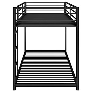 Favfurish Twin Over Twin Metal Bunk Bed with Full-Length Guardrail,Low Bunk Bed W/Ladder, Steel,No Noise,Bedroom Furniture for Children,Teens and Adults,Black