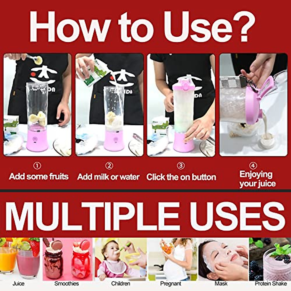 20oz Portable Blender Large Capacity Travel Juice Cup,Smoothies and Shakes Blender, Baby Food Crush Ice Frozen Mixing with 6 Blades 4000mAh Rechargeable Battery,for Home, Travel, Office (Light Blue)