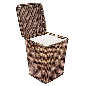 BirdRock Home Rattan Peel Hamper with Lid - Removable Laundry Bag - Machine Washable Canvas Lining - Spacious Interior - Organizer, Brown