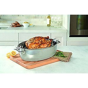 Viking Culinary 3-Ply Stainless Steel Oval Roasting Pan, 8.5 Quart, Includes Metal Induction Lid & Rack, Dishwasher, Oven Safe, Works on All Cooktops including Induction
