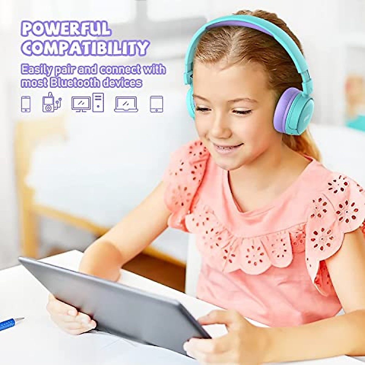 gorsun Kids Bluetooth Headphones with MIC, Children's Wireless Headphones with Microphone 85dB Volume Regulator Stereo Over-Ear Kids Headsets Earphones for Boys,Girls,Toddler,Youth