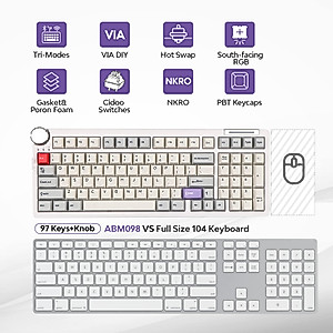 EPOMAKER CIDOO ABM098 1800 Compact VIA Gasket Mount Hot Swap Bluetooth 5.0/2.4Ghz/Type-C Mechanical Keyboard, with Poron Foam, South-Facing LEDs and Metal Knob for Mac/Win(ABM098 Matte Linear Switch)