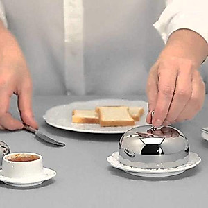 Alessi "Dressed" Butter Dish in Porcelain With Lid in 18/10 Stainless Steel Mirror Polished, White