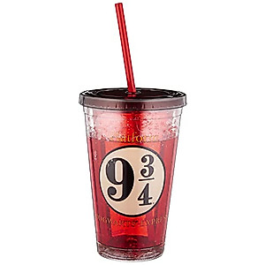 Silver Buffalo Harry Potter Hogwarts Express Plastic Snow Globe Cold Cup w/Lid and Straw, 14 Ounces