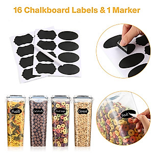 OSTBA APPLIANCE 4 PCS Food Storage Container 3.7L, Cereal Storage Containers with Lid Airtight, Clear Plastic BPA Free Kitchen Storage Containers for Flour, Oats, Careal Dispenser with Labels