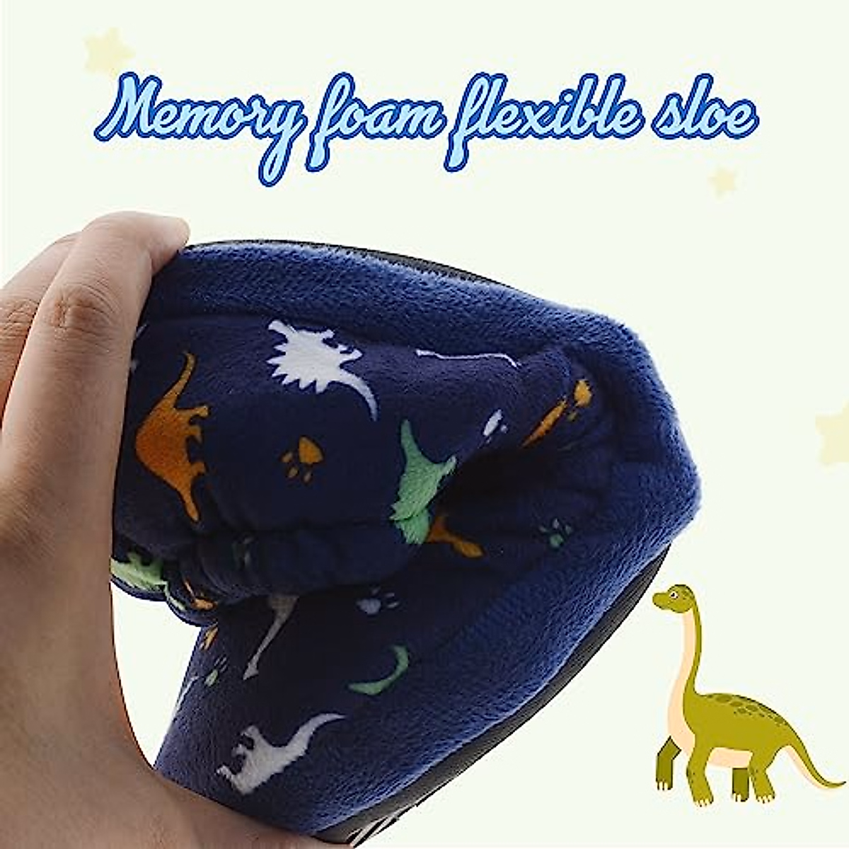 LseLom Dinosaur Slipper for Toddler Boys Little Kid Fuzzy Memory Foam Slip resistant Animal House Slippers US 2 Big Kid Blue