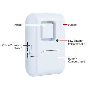 GE Personal Security Window and Door Alarm, 4 Pack, DIY Protection, Burglar Alert, Wireless Chime/Alarm, Easy Installation, Home Security, Ideal for Home, Garage, Apartment and More,White, 45174