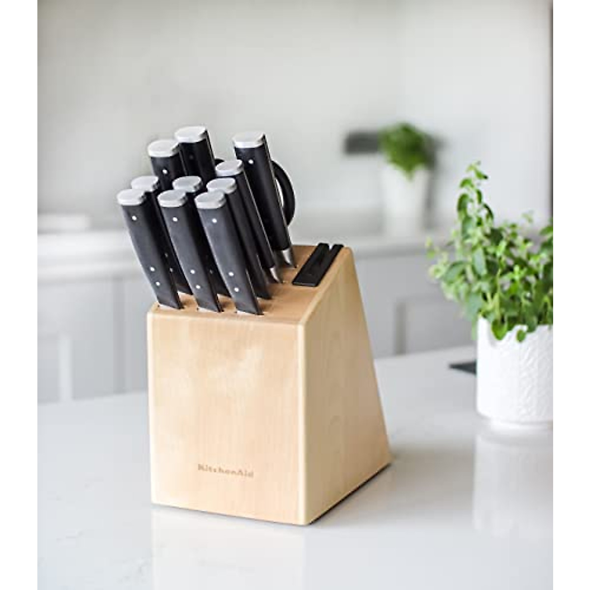 KitchenAid Gourmet 11-Piece Japanese Steel Knife Set with Sharpener and Birchwood Block