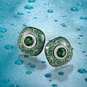 Santuzza 925 Sterling Silver Cushion Earrings Enamel Green Glass Cubic Zirconia Vintage Dangle Earrings for Women