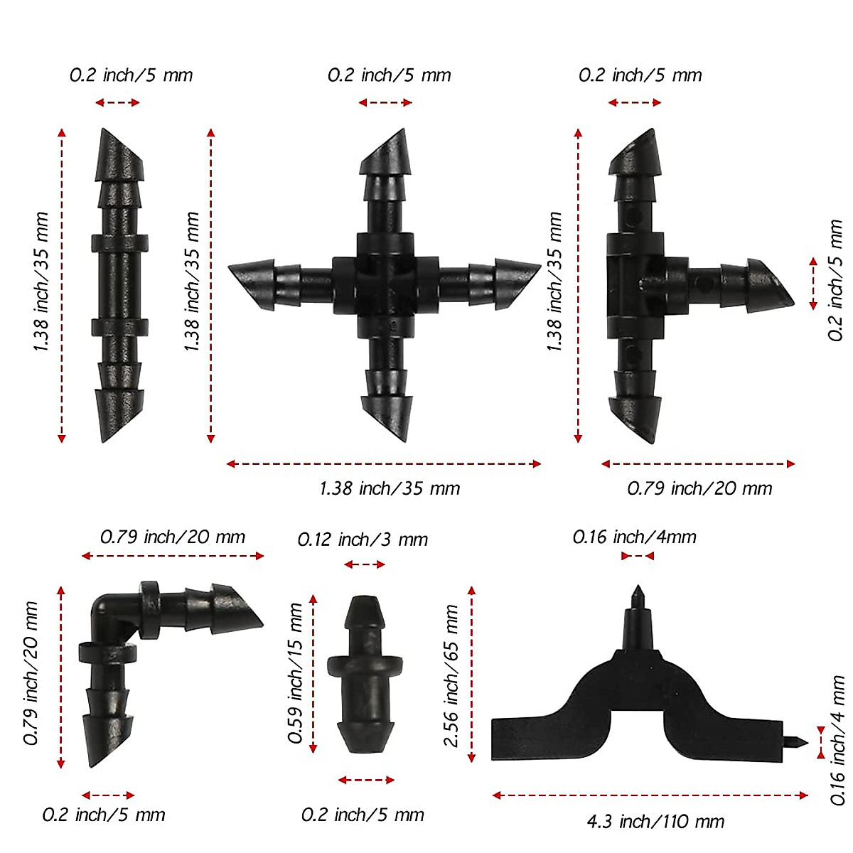 281 Pieces Irrigation Fittings Kit,Drip Irrigation Barbed Connectors for 1/4 Inch Garden Water Hose Connectors,100 Straight Barbs+40 Tees+60 Elbows+ 50 End Plug+ 30 4-Way Coupling+1Punch Tool