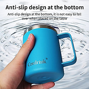 Credrink 15 oz Insulated Coffee Mug，Handle cup with sliding lid,，Stainless Steel Aqua Bottle，Double Wall Vacuum Insulated Trave Mug, Keep Warm for 6 Hours, Refrigerate for 12 Hours(blue Coffee Mug)
