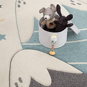 Paco Home Kids Rug for Childrens Room Mountains Starry-Sky in Light Blue Gray White, Size: 6'7" x 9'6"