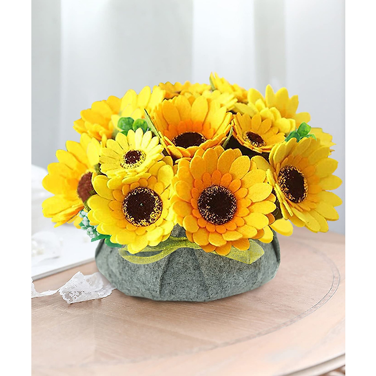 BAZIMA DIY Felt Flower Art Craft Kit, DIY Felt Sunflower Pot Bonsai Kit, Floral Gifts,Beginner Craft Kit,Arrange Pre-Cut Felt Flowers and Foliage