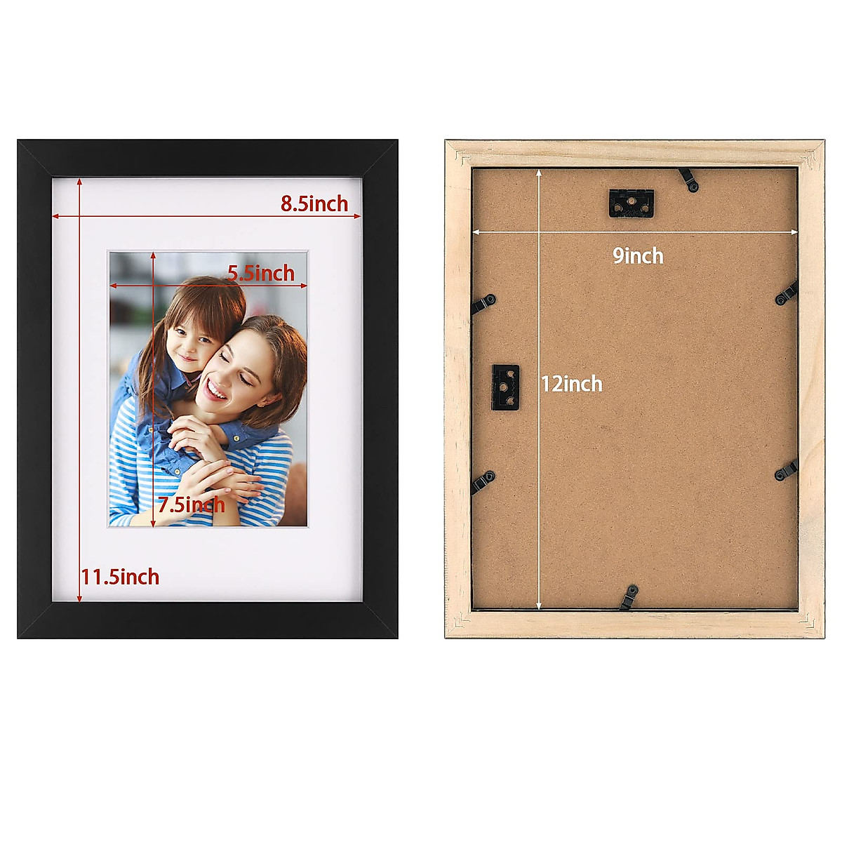 Golden State Art Picture Frame, 9x12 inches, Black, Acrylic Glass, Solid Wood, Mat for 6x8 Photos, Wall Display