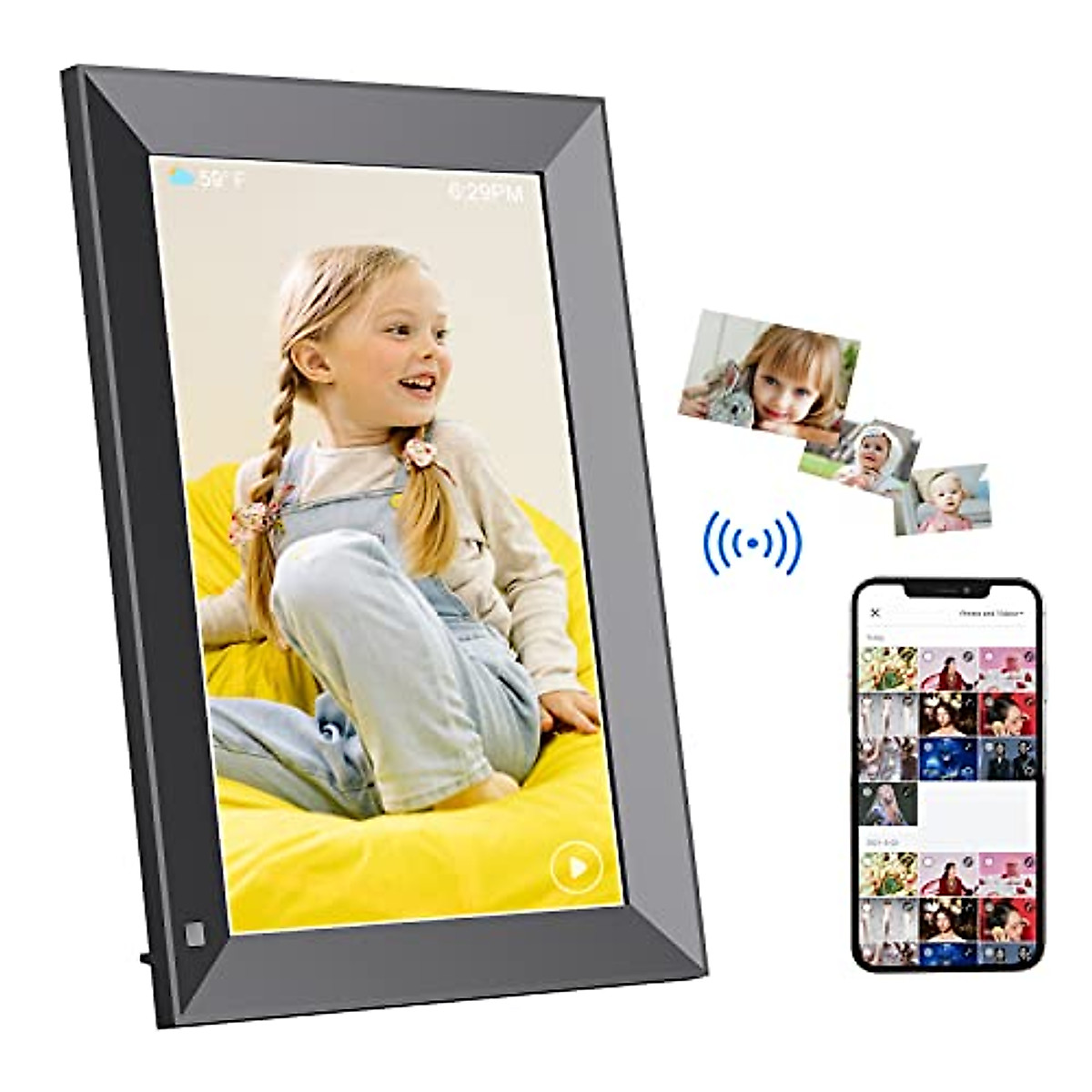 Digital Photo Frame 10.1 inch, Electronic Picture Frame WiFi with APP, Smart Electric Video Photo Frame Slideshow with Email, 1280x800 IPS FHD Uploadable Digital Picture Frames Cloud Storage
