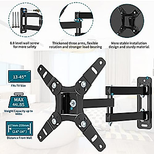 TV Wall Mount Full Motion for 13-45 Inch Up to 55 lbs to Flat & Curved TV, JUSTSTONE TV Bracket Heavy Duty Articulating Arm with Swivel Tilt Extend, Max VESA 200x200mm to LED LCD OLED etc