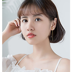 Reffeer 925 Sterling Silver Tiny Cute Heart Dangle Earrings Chain for Women Teens Heart Threader Earrings Tassel (B-Gold)