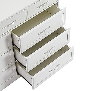Royard Oaktree 9 Drawers Dresser, Wood Grain Chest of Drawers with Antique Metal Handles, Modern Closet Storage Organizer Bar Cabinet for Bedroom Living Room, Dining Room, Hallway, White