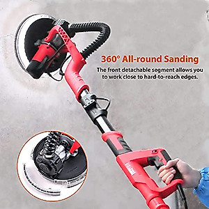 POWERMAVERICK Electric Drywall Sander,750W Drywall Sander with Vacuum,Foldable Wall Ceiling Sander with Extendable Handle,6 Variable Speed 1000-1850 RPM,Double-Deck LED Light,12 Sanding Papers