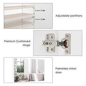 FOTOSOK Medicine Cabinet with 3 Mirrored Doors, Surface or Recessed Mount Bathroom Medicine Cabinet, Frameless Mirror Cabinet, 34.4" W x6.1 D x 23.6" H