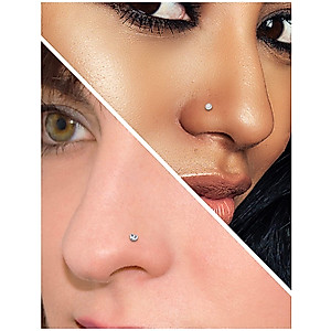 Ocptiy 18G Push in Nose Ring Stud for Women Surgical Stainless Steel Straight Threadless Nostril Lip Bone Pin Bar Cartilage Tragus Helix Earring Piercing Jewelry Men Diamond 3mm Silver