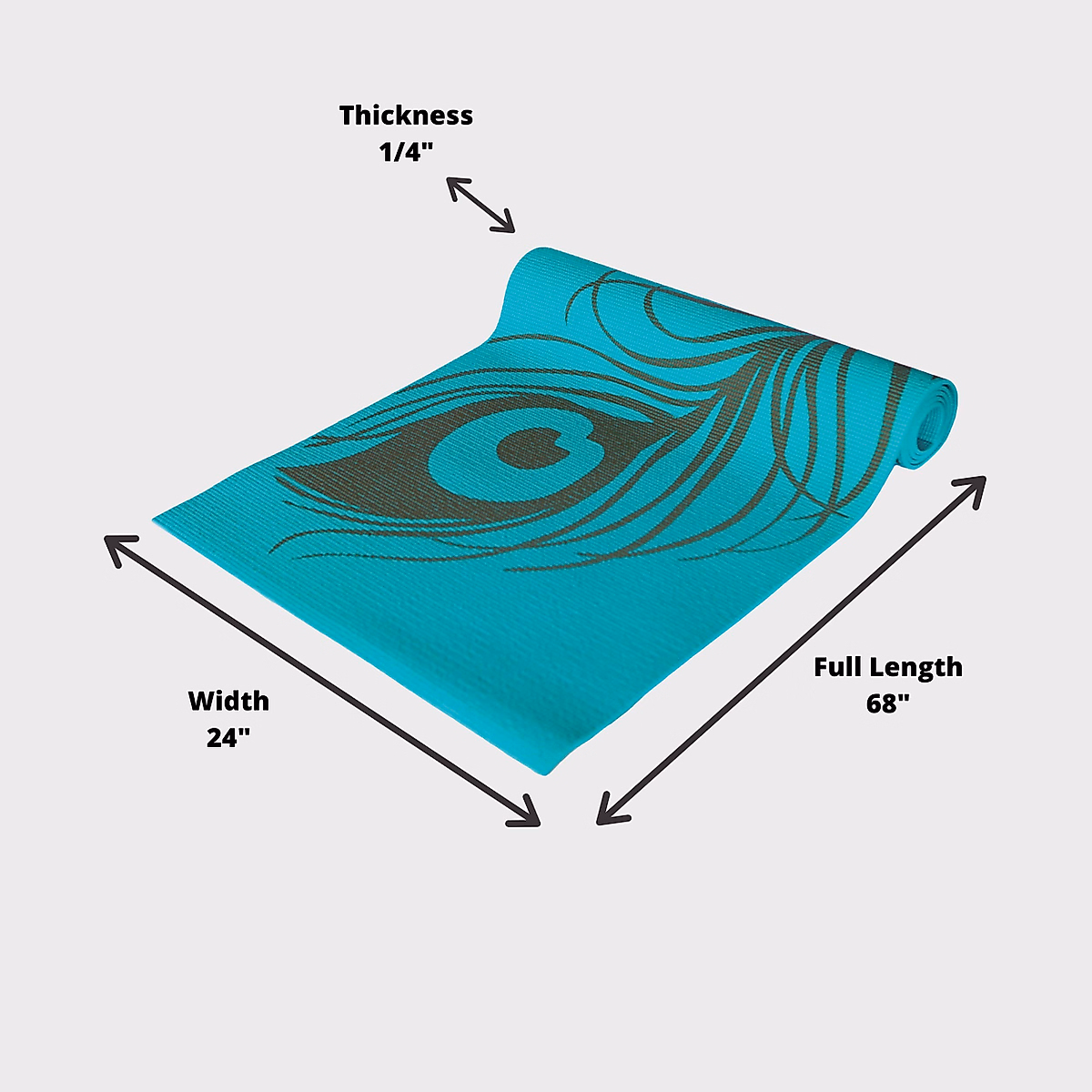 Wai Lana Yoga and Pilates Mat (Peacock Feather, Aqua)- 1/4 Inch Extra Thick Non-Slip Stylish, Latex-Free, Lightweight, Optimum Comfort