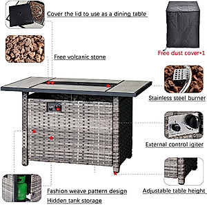 XIZZI Patio Furniture Outdoor Sectional Sofa Swivel Rocking Chairs 11 Piece All Weather PE Rattan Wicker Conversation Sets with Fire Pit Table for Backyard Deck Garden,Denim Blue