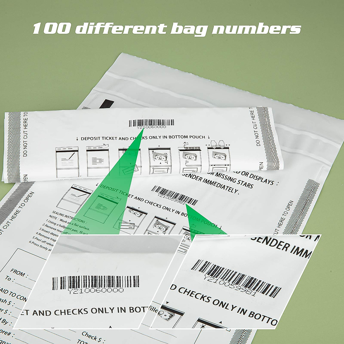Bank deposit bags plastic,Money bag for cash,Bank bag,Cash register bags 9 x 12 Inch (White, 100 Pack)